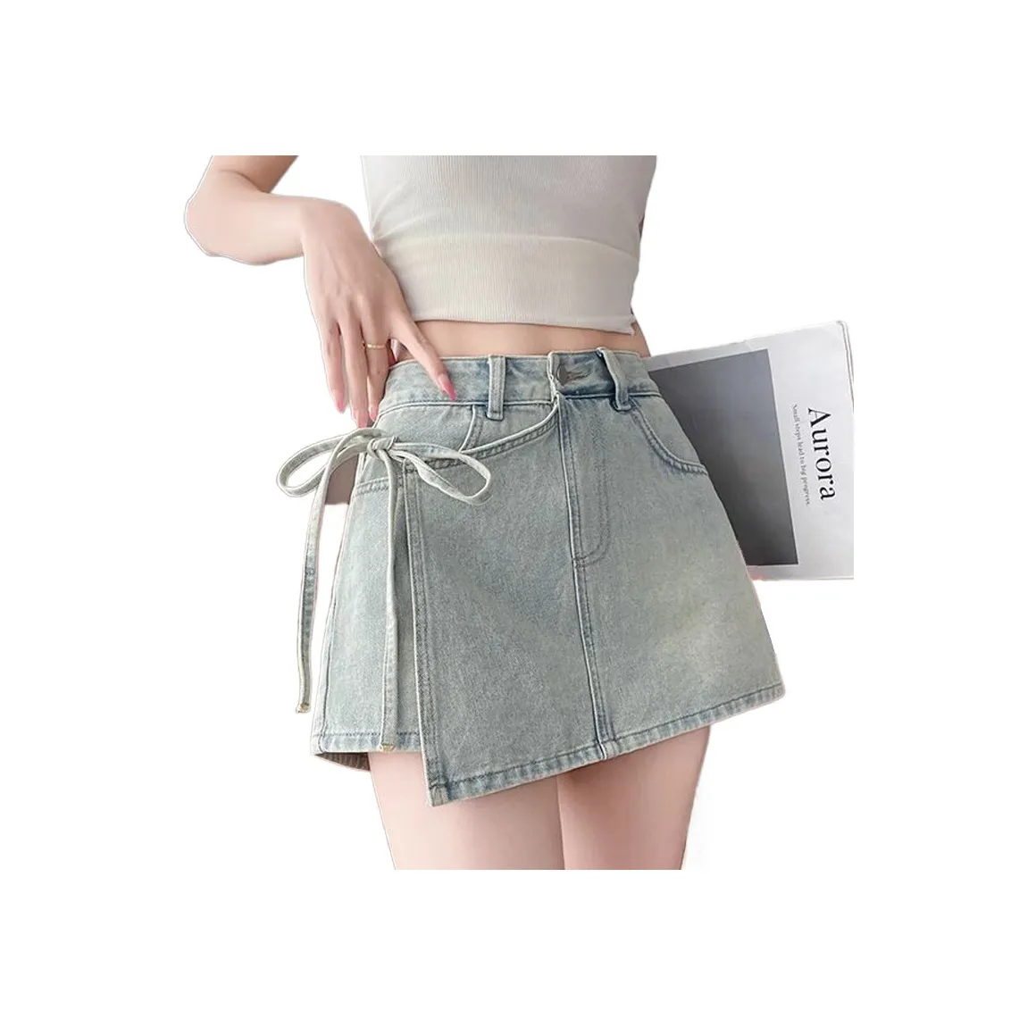 Lan Miao 라이트 블루 여성 데님 숏 스커트 - POIZON